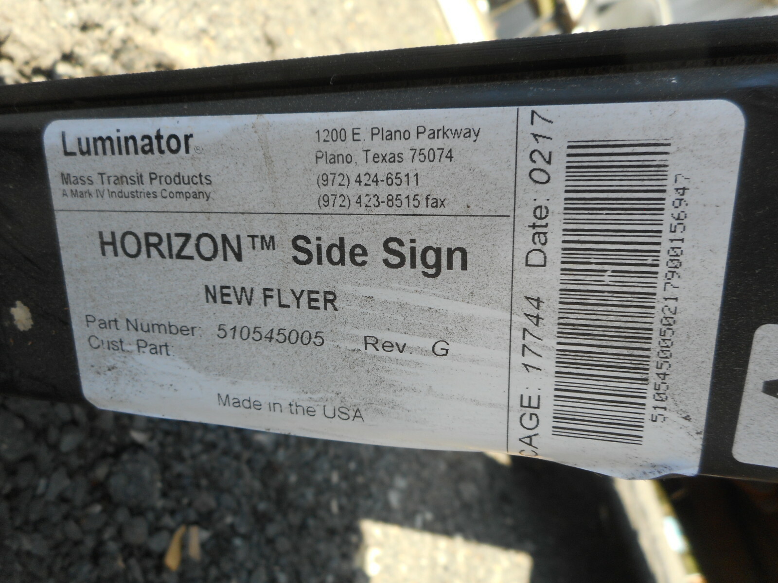 Luminator Horizon Public Transit Bus Side Sign New Flyer 510545005 55 ...