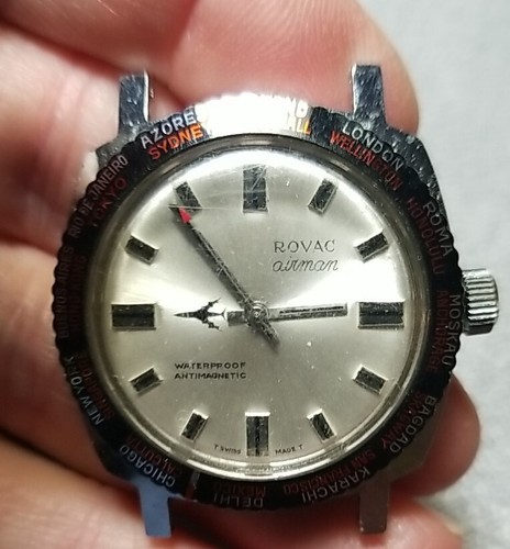 💥 ROVAC AIRMAN Steel Bezel Swiss World Time Wrist Watch 4 Repair Runs ...