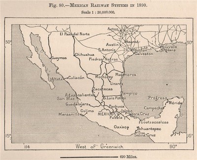 Mexican Railway systems in 1890. Mexico 1885 old antique map plan chart ...