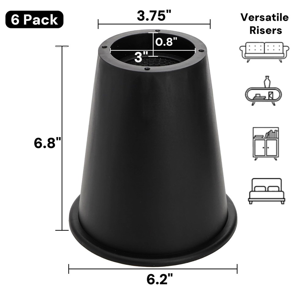 6 Pack 6" Bed Risers, Round Furniture Riser with Non-Slip Foam Pad ...