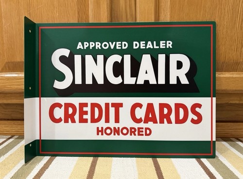 Sinclair Credit Cards Dealer Flange Sign Gas Oil Garage Vintage Style ...