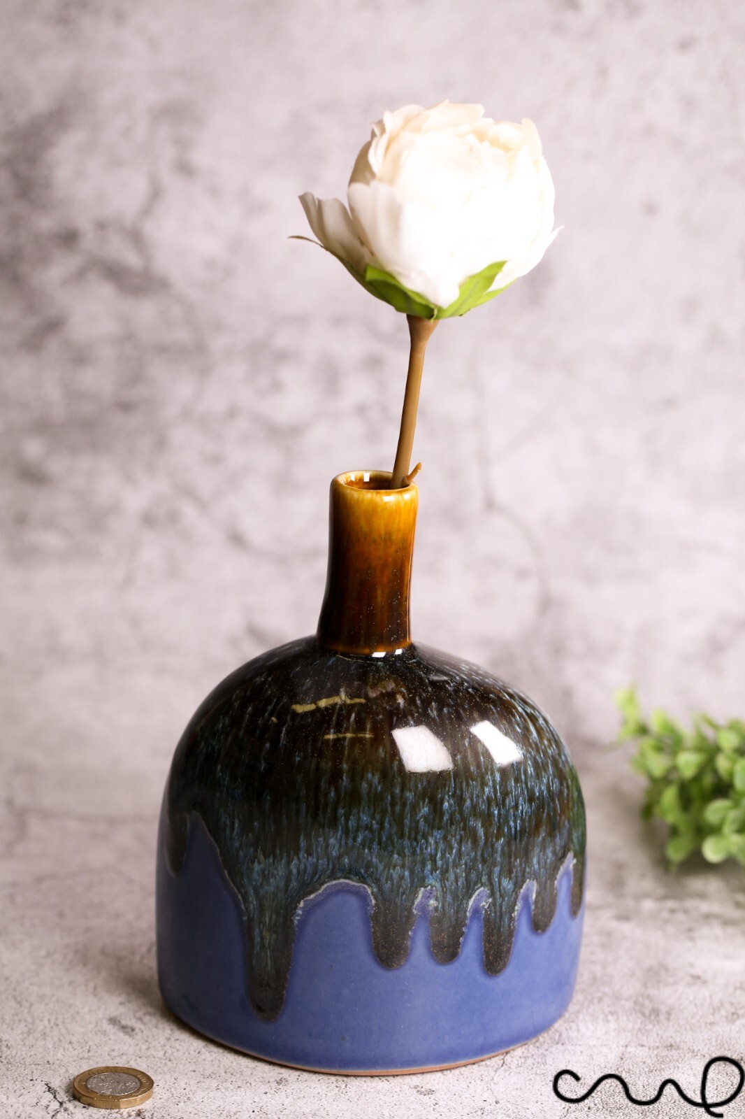 Handmade Blue Ceramic Vase Unique Single Bud Singles Stem Flower Vase ...