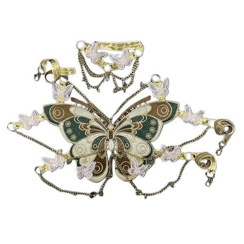 Women Butterfly Embroidery Crop Top Crystal Metal Chain Backless ...