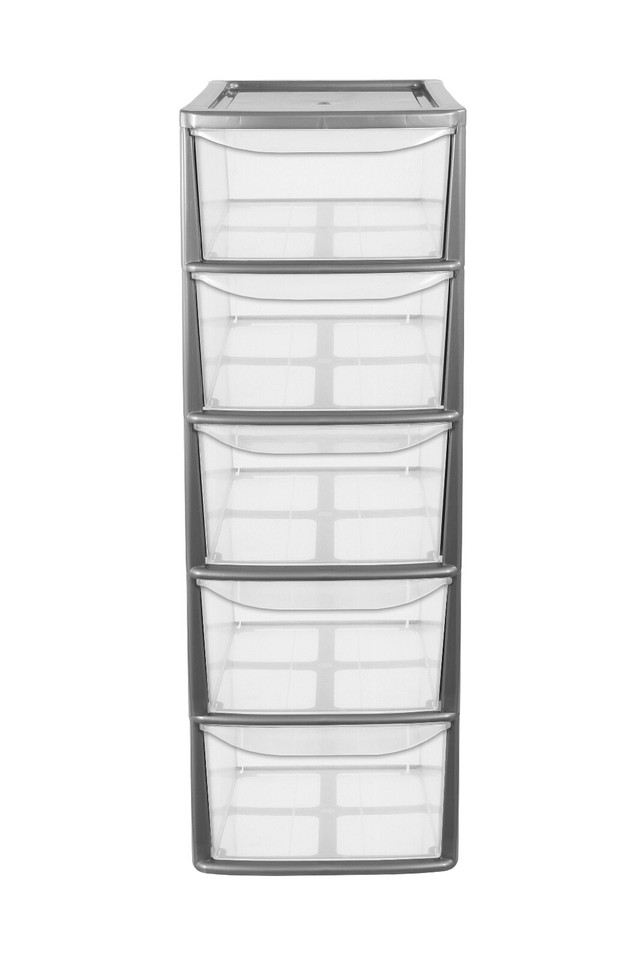 5 Drawer Plastic Storage Tower Unit Chest Home Bedroom Bathroom School ...