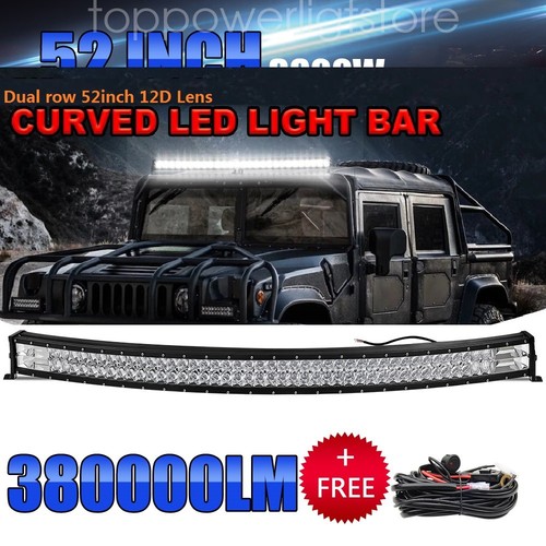 Roof 52" Curved LED Light Bar + Wire Combo For Hummer H1 H2 H3 Humvee ...