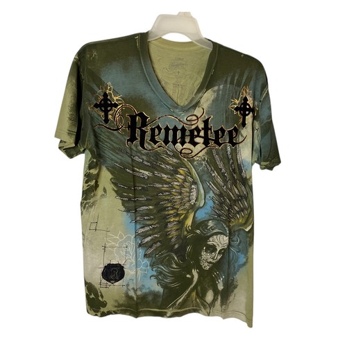 RemeTee Mens Graphic T-Shirt Size Large Tattoo Skull Rose Cross Vintage ...