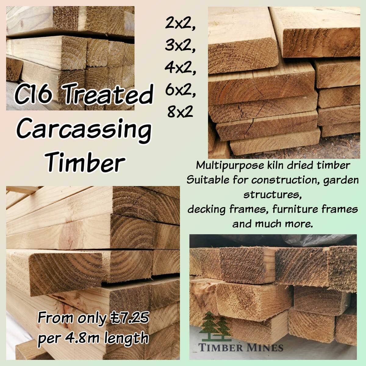 Pressure Treated C16 Timber, 2x2, 3x2, 4x2, 6x2 and 8x2. COLLECTION ...