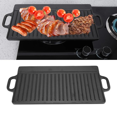 Double-Sided Cast Iron Grill & Griddle Pan – Non-Stick Ridged | eBay