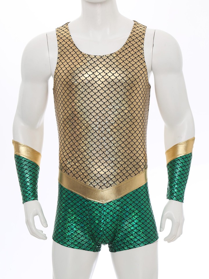 Mens Lingerie Dress-Up Jumpsuit Party Outfits Fish Scales Print Cosplay ...