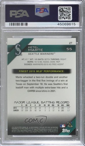2016 Topps Finest Ketel Marte #27 PSA 10 GEM MT Rookie RC | eBay