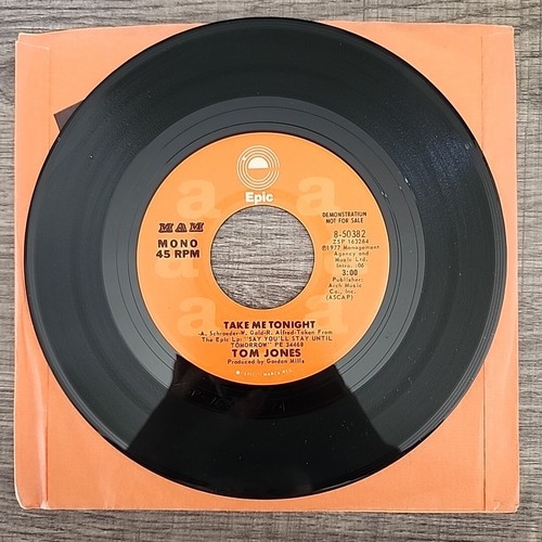 PROMO Tom Jones Take Me Tonight 7" 45 RPM EPIC 8-50382 1977 | eBay