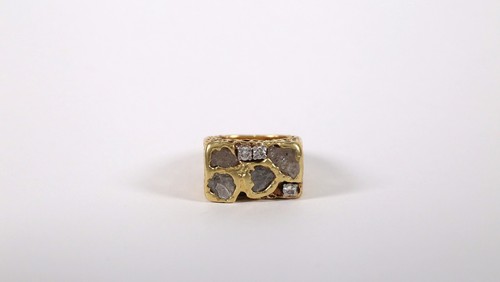 Vintage 18k Yellow Gold Nugget Style Ring w/ Rough Cut Diamonds, Size 5 ...