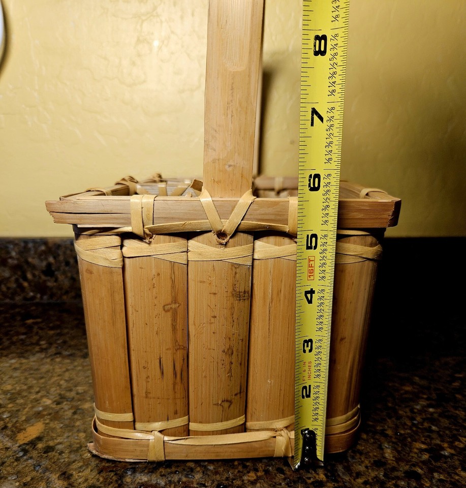 Handmade Vintage Bamboo Utensil caddy with handle. Boho Bohemian Chic ...