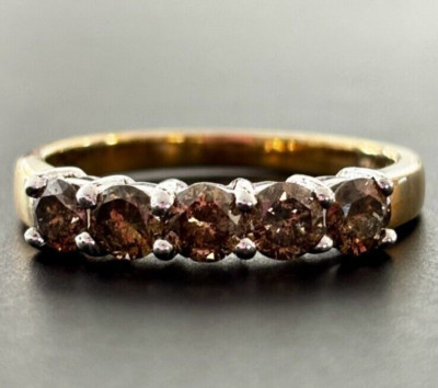 9ct 375 Yellow Gold Chocolate Colour Diamond Eternity Ring Size Q 1/2 ...