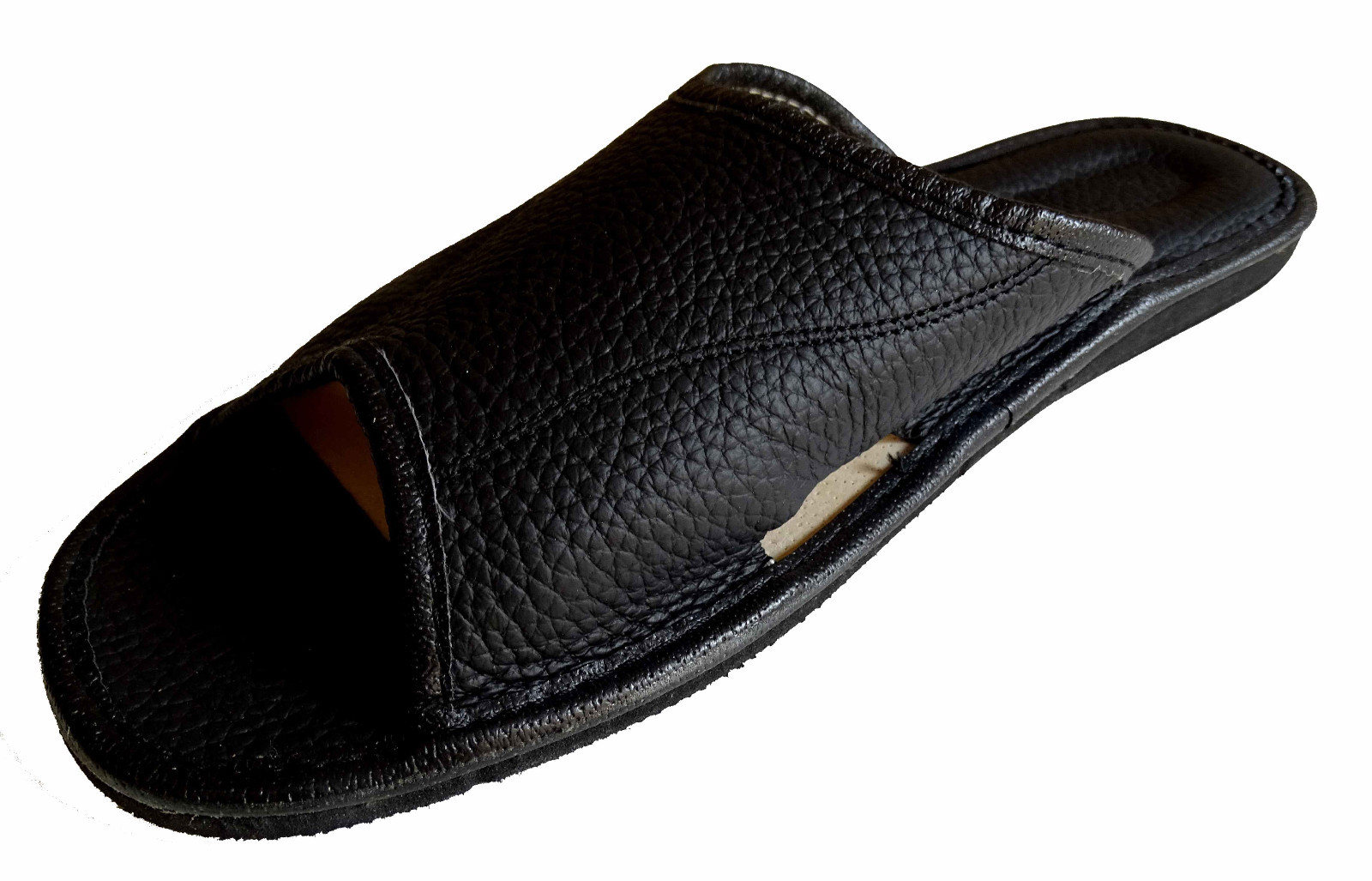Herren LEDER Hausschuhe Pantoffeln Schlappen Latschen Schwarz Gr.41-47 ...