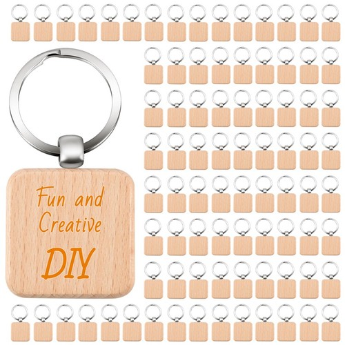 100Pcs DIY Blank Wooden Key Chain Square Key Wooden Key About 40 x 40 ...