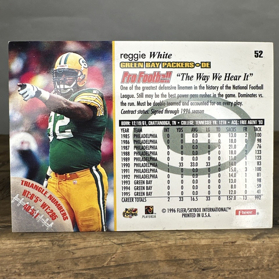 1996 Fleer Reggie White #52 Greatest Game Green Bay Packers Football ...