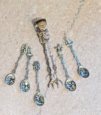 Sugar Claws Tongs & 5 spoons Made in Holland, Dutch Scenery - Windmills ...