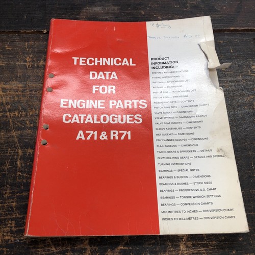 Technical Data for Engine Parts Catalogues A71 & R71 | eBay Australia