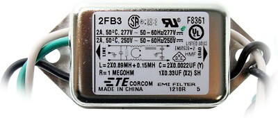 TE-CORCOM 2FB3 EMI Filter 1928R, 277VAC @ 2A F8361, EN60939, Listed: UL ...