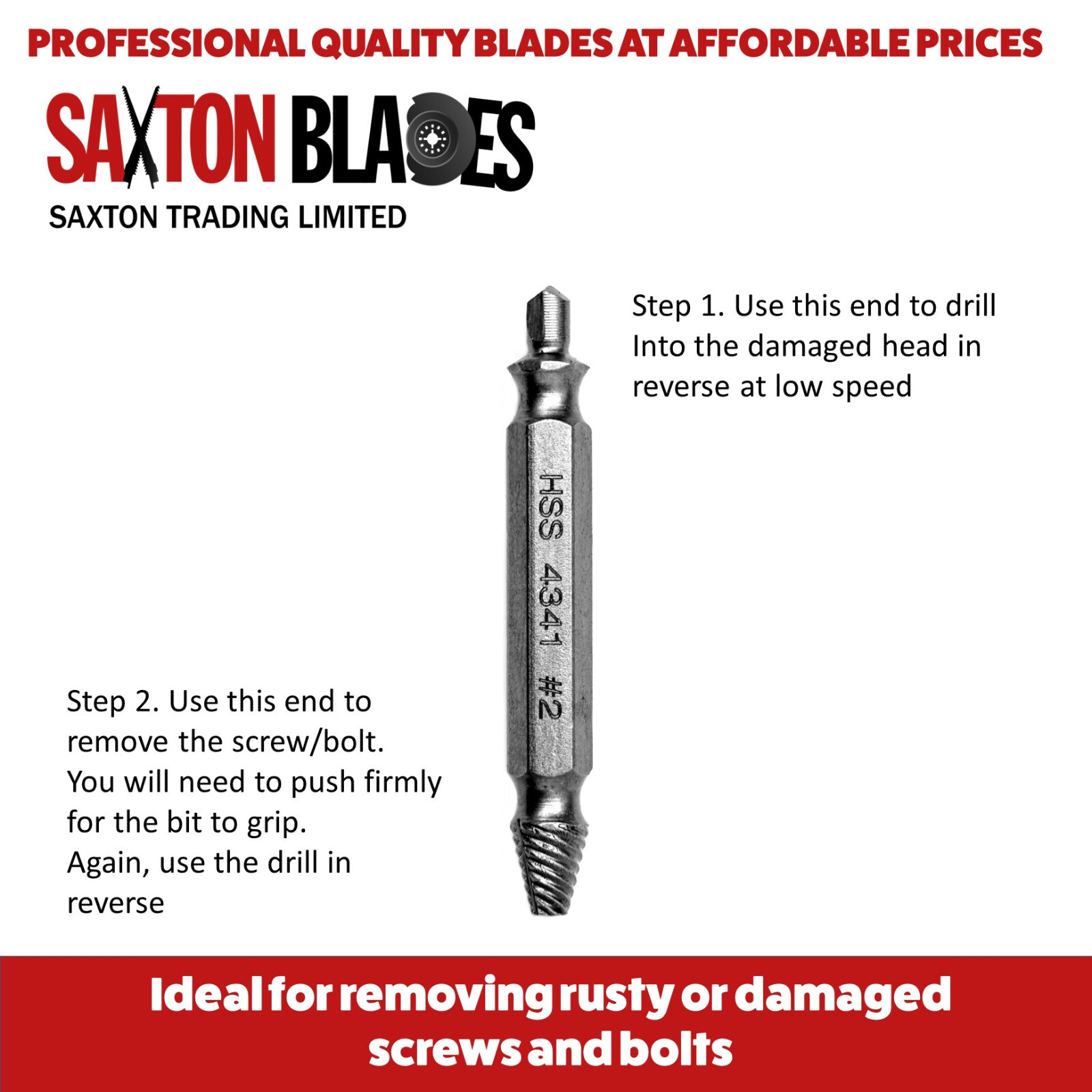 Saxton 6 Piece Damaged Screw Extractor Remover Set for Screws and Bolts ...