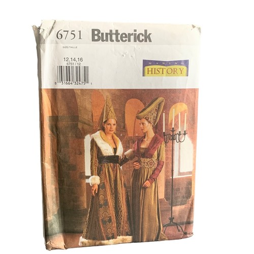 Butterick 6751 Medieval Dress Headpiece Sewing Pattern Sizes 12-16 ...
