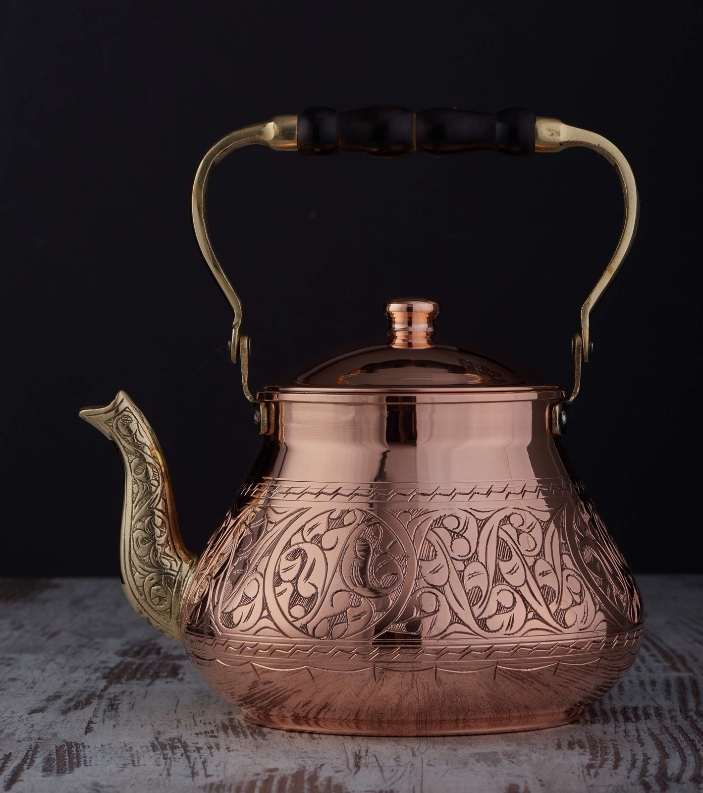 Large Copper Teapot 1mm Thick Engraved Handcrafted In Turkey 3.1 Quarts ...