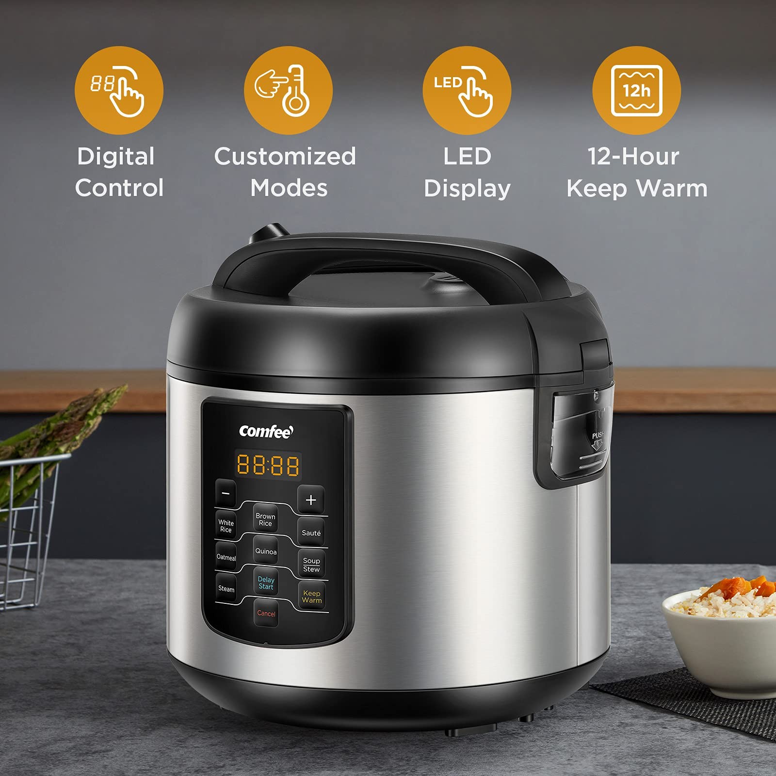 COMFEE Rice Cooker 10 cup Uncooked 20 cup Cooked Rice Maker Steamer ...