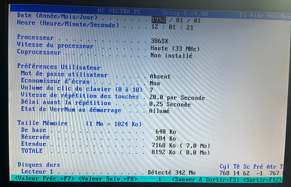 Vintage HP Vectra 386/33N - 386@33Mhz 8MB RAM - 340 Mo HDD - 1992 Made ...