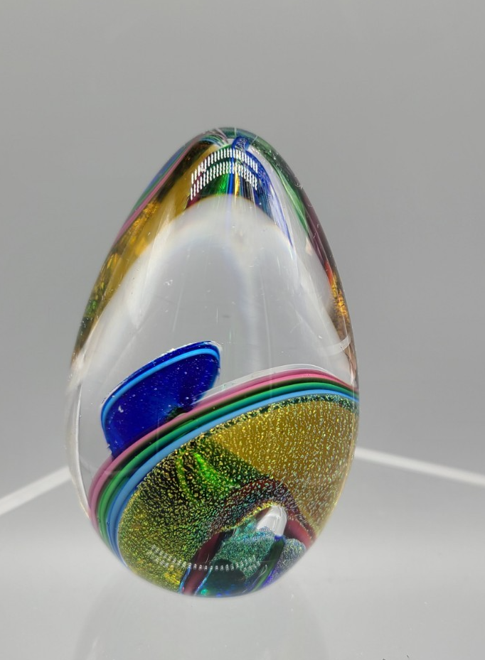 Signed Multi-Color Art GES Glass Eye Studio Egg Shape Paperweight 09 | eBay