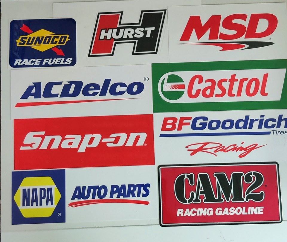 Large lot of 9 Unique racing decals. Nhra Nascar Hotrod Rat rod muscle ...