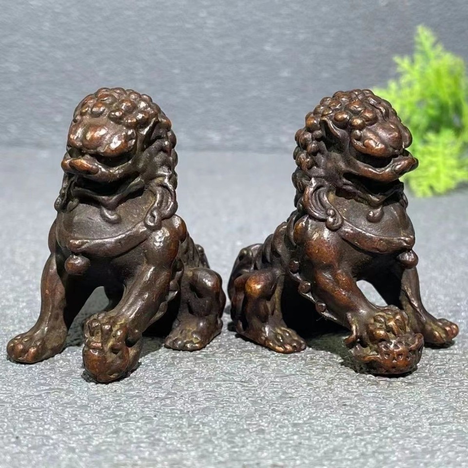 old Antique Classic Archaic Bronze lion pair Fu Foo Dog lions guard ...