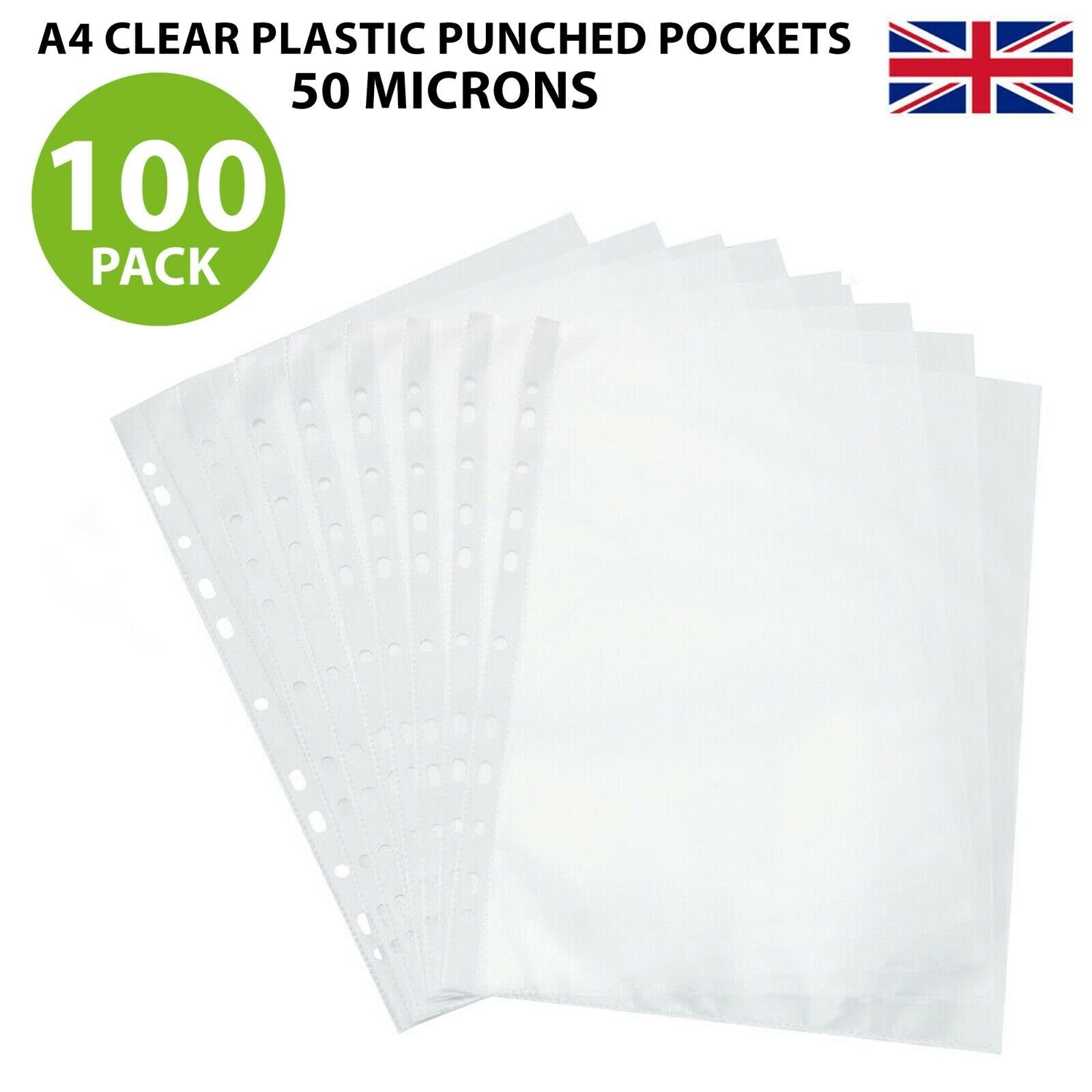 100 x A4 Clear Punched Poly Pockets Folders Filing Wallets Sleeves See ...