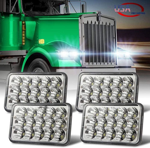 4pcs LED Headlights 4x6" For Kenworth T800 T400 T600 W900B W900L ...