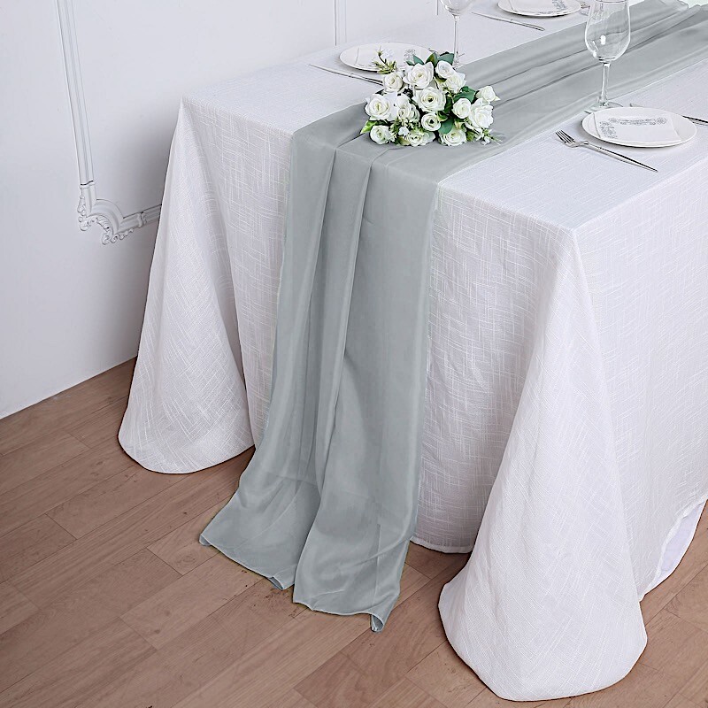 15 Silver 72" Premium Chiffon Extra Long Table Runners Wedding Party ...