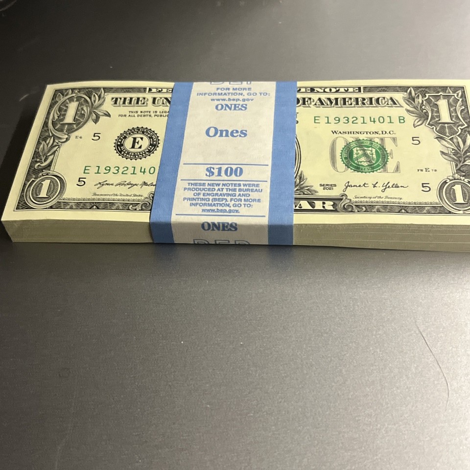 2021 ONE DOLLAR $1 Notes CRISP UNCIRCULATED from BEP BRICK - 100 UNC ...