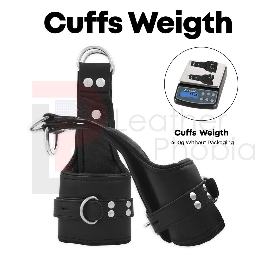 BDSM Leather Black Fist Mitts Cuffs, Restraints Bondage Cuffs Lockable ...