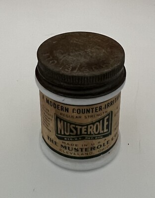 Musterole Counter Irritant • Milk Glass Embossed w Label & Lid ...
