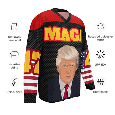 Donald Maga Trump Jersey Black and Red #47 Recycled hockey fan jersey ...