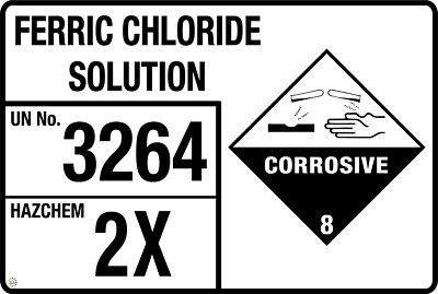 Ferric Chloride Solution -Emergency Information Panel Hazchem Storage ...