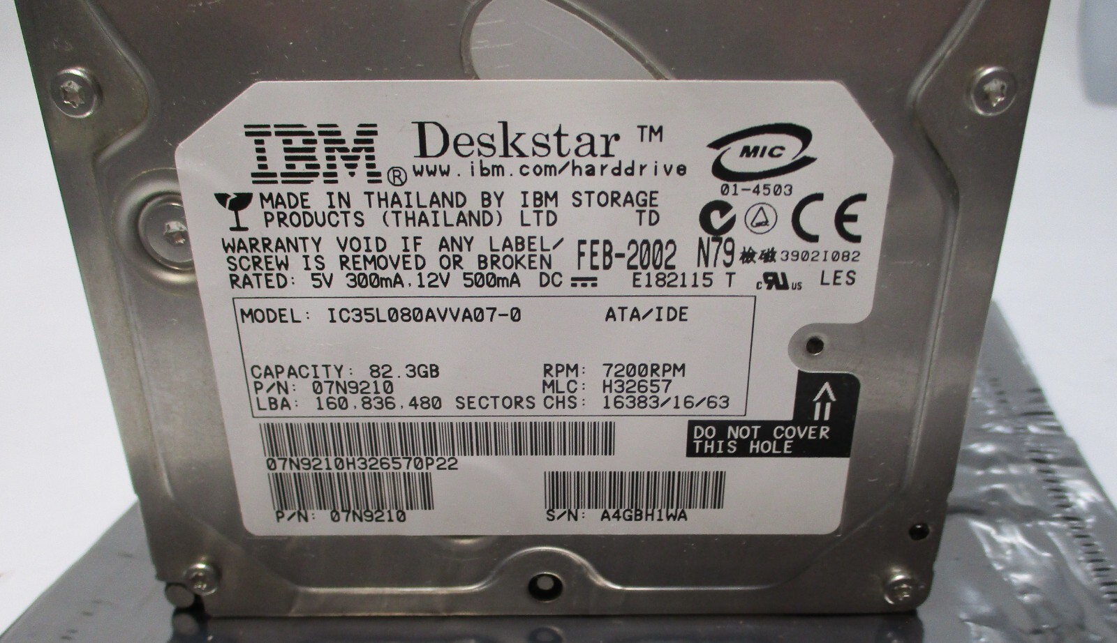 IBM Deskstar 120GXP 80GB Internal 7200RPM 3.5" (07N9210) HDD for sale ...