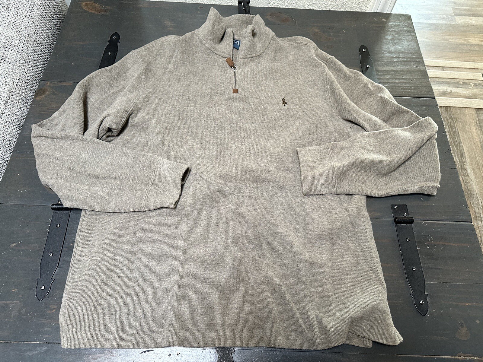 Polo Ralph Lauren Men's Sweater Brown Size L Pullover Knit 1/4 Zip Pony ...