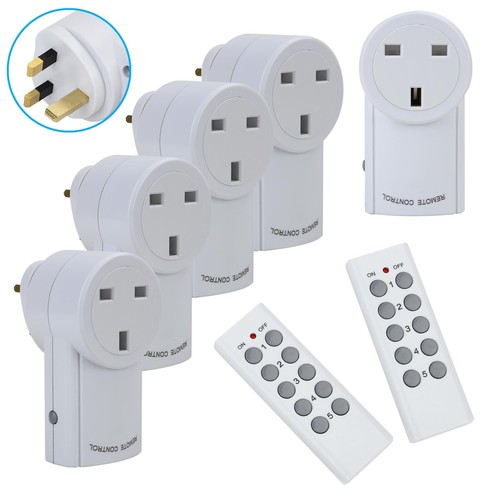 5 Remote Control Sockets Wireless Switch Home Mains Power Outlet Pack ...