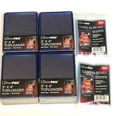 ULTRA PRO (100)Standard Toploaders Top Loaders Blue Border+(200)soft ...