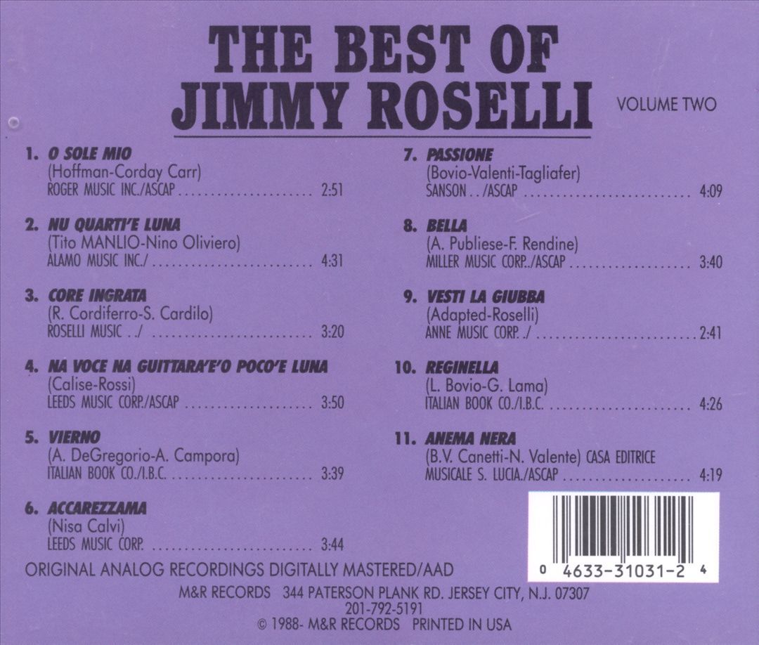 The Best of Jimmy Roselli, Vol. 2 by Jimmy Roselli (CD, Dec-1993, M & R ...