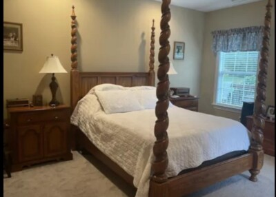 Vintage Queen Size Carved 4 Poster Rice Bed Spiral Twist Posts Oak ...