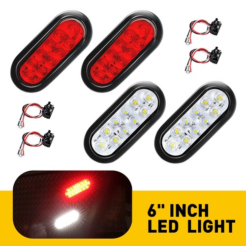 2Red+2White/clear 6" Oval LED 10 Diode Tail Light w/grommet & Truck ...