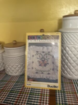 COLORPOINT Paint Stitching Pillow Kit 63667 LACE HEART 16x16" VTG 1992 ...