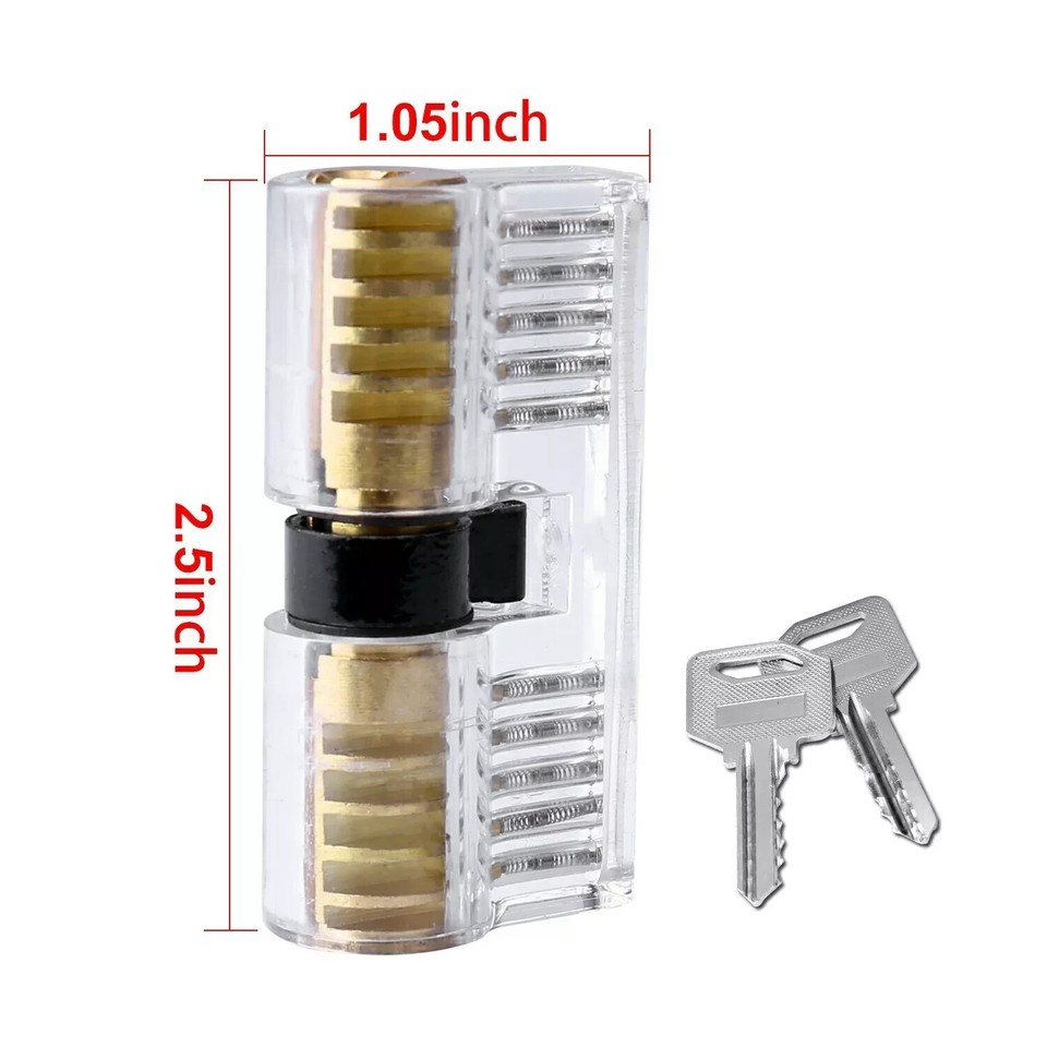 15 Pcs Locksmith Set with Clear Transparent Padlock and Euro Cylinder ...