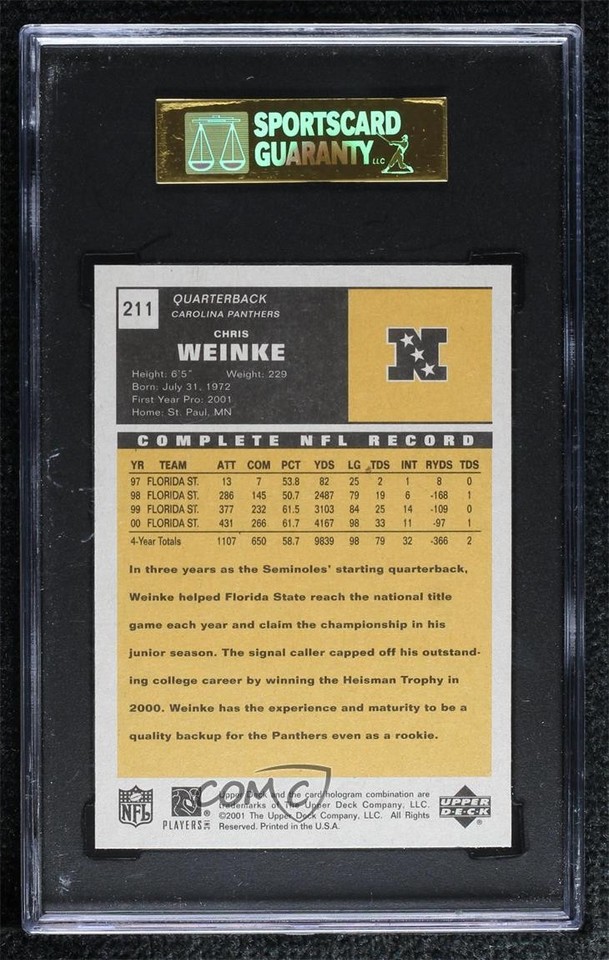 2001 Upper Deck Vintage Chris Weinke #211 SGC 96 MINT 9 Rookie RC | eBay